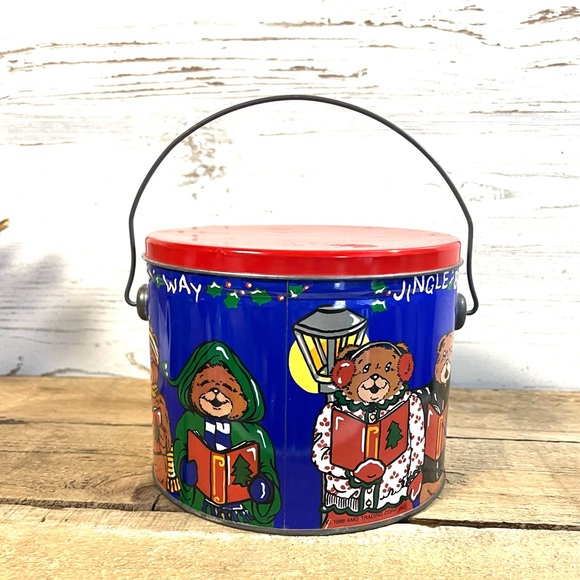 Holiday | Vintage Tin Pail Jingle Bells Bear Storage Gift | Poshmark